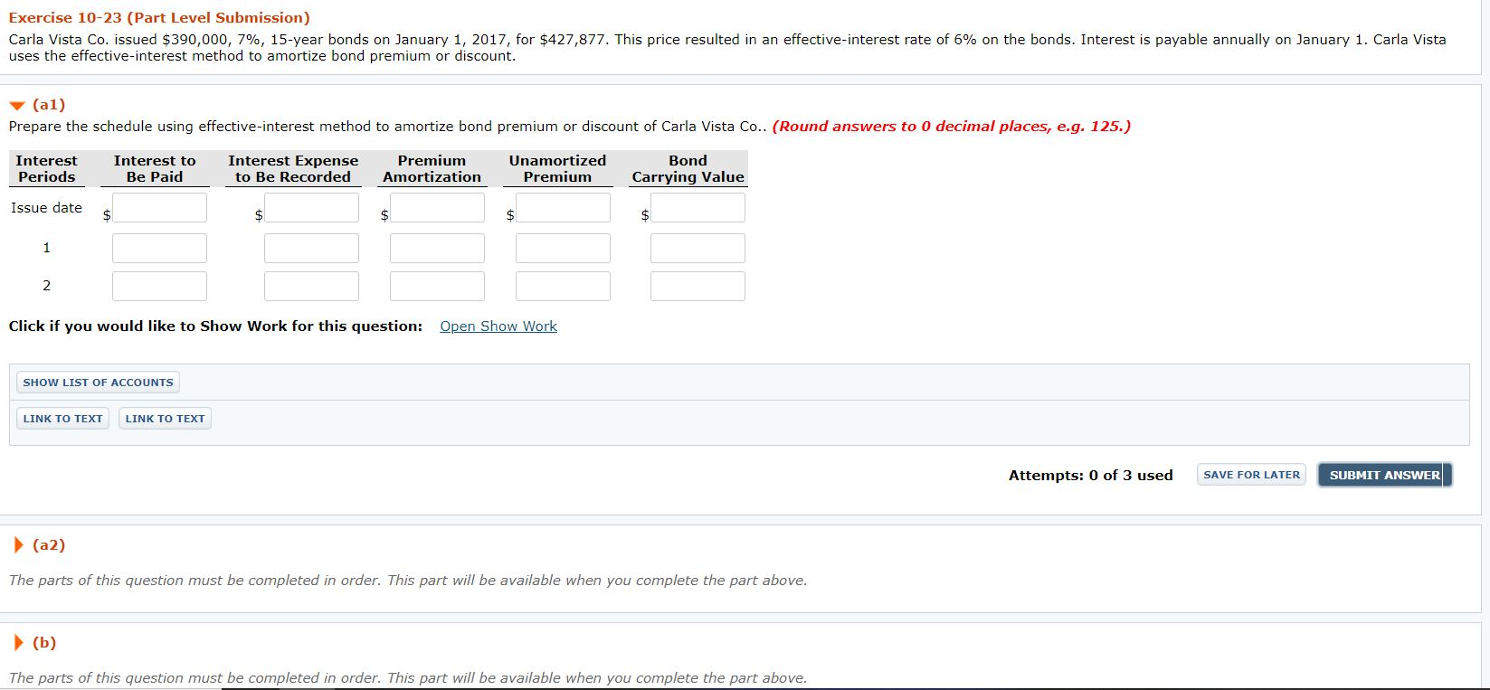 Solved Exercise 10-23 (Part Level Submission) Carla Vista | Chegg.com
