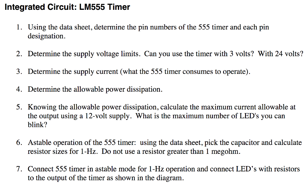 Solved Integrated Circuit: LM555 Timer 1. Using the data | Chegg.com