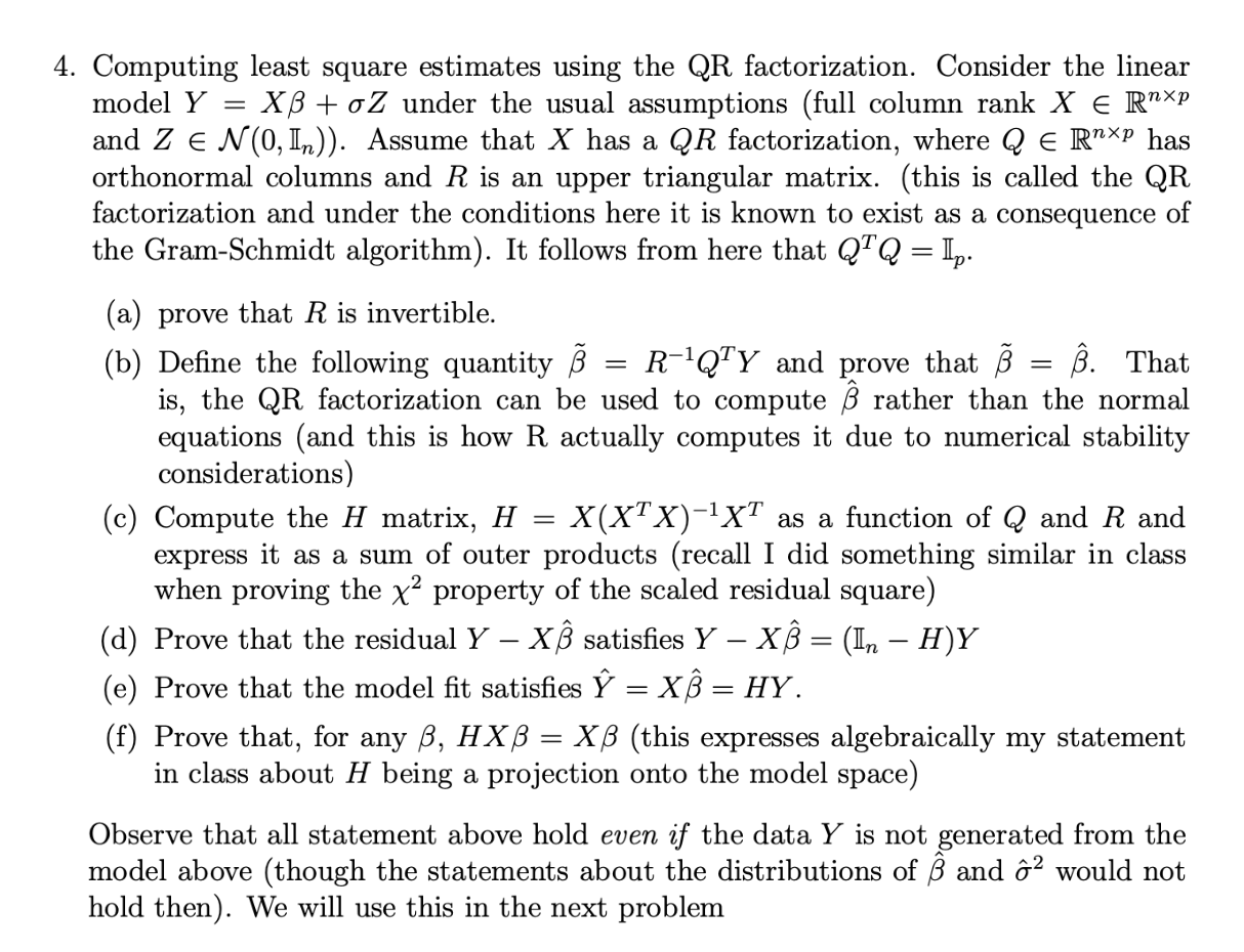 Solved 4 Computing Least Square Estimates Using The Qr 9554