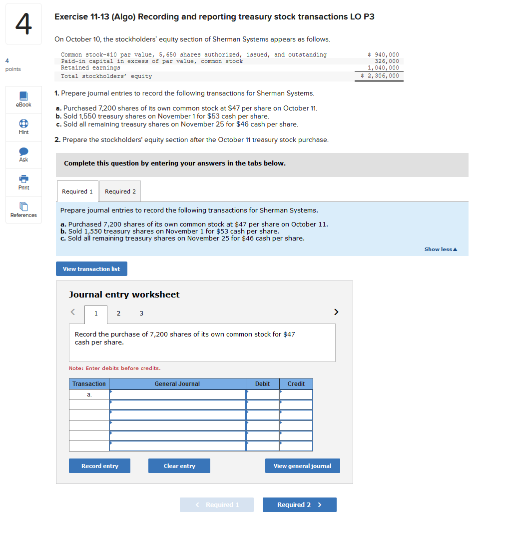 Solved Exercise 11-13 (Algo) Recording and reporting | Chegg.com