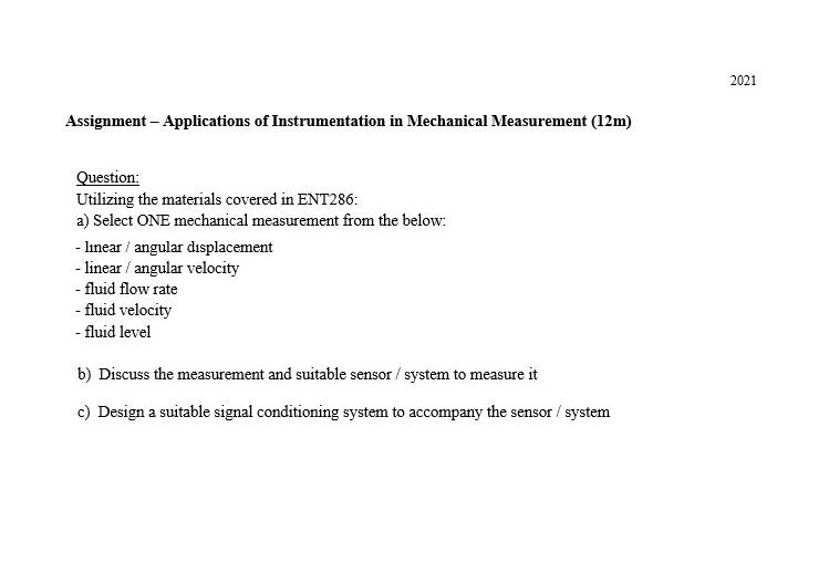 2021 Assignment - Applications of Instrumentation in | Chegg.com