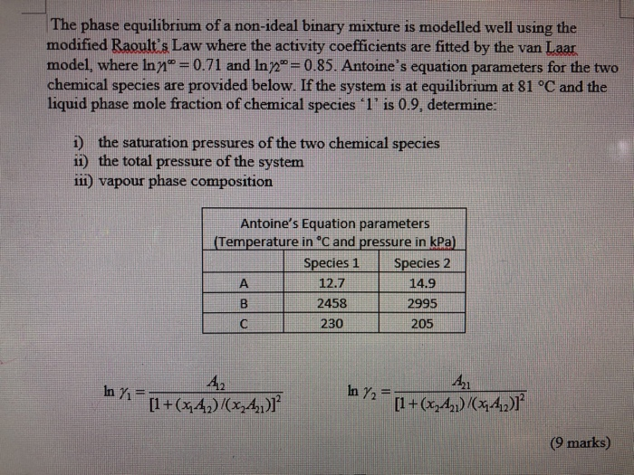 Solved The phase equilibrium of a non-ideal binary mixture | Chegg.com
