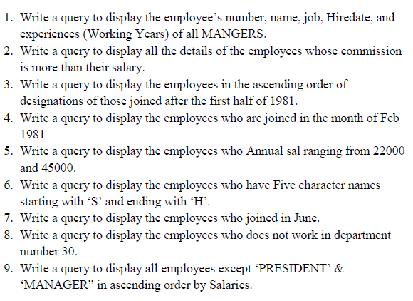 Solved 1. Write a query to display the employee's number, | Chegg.com