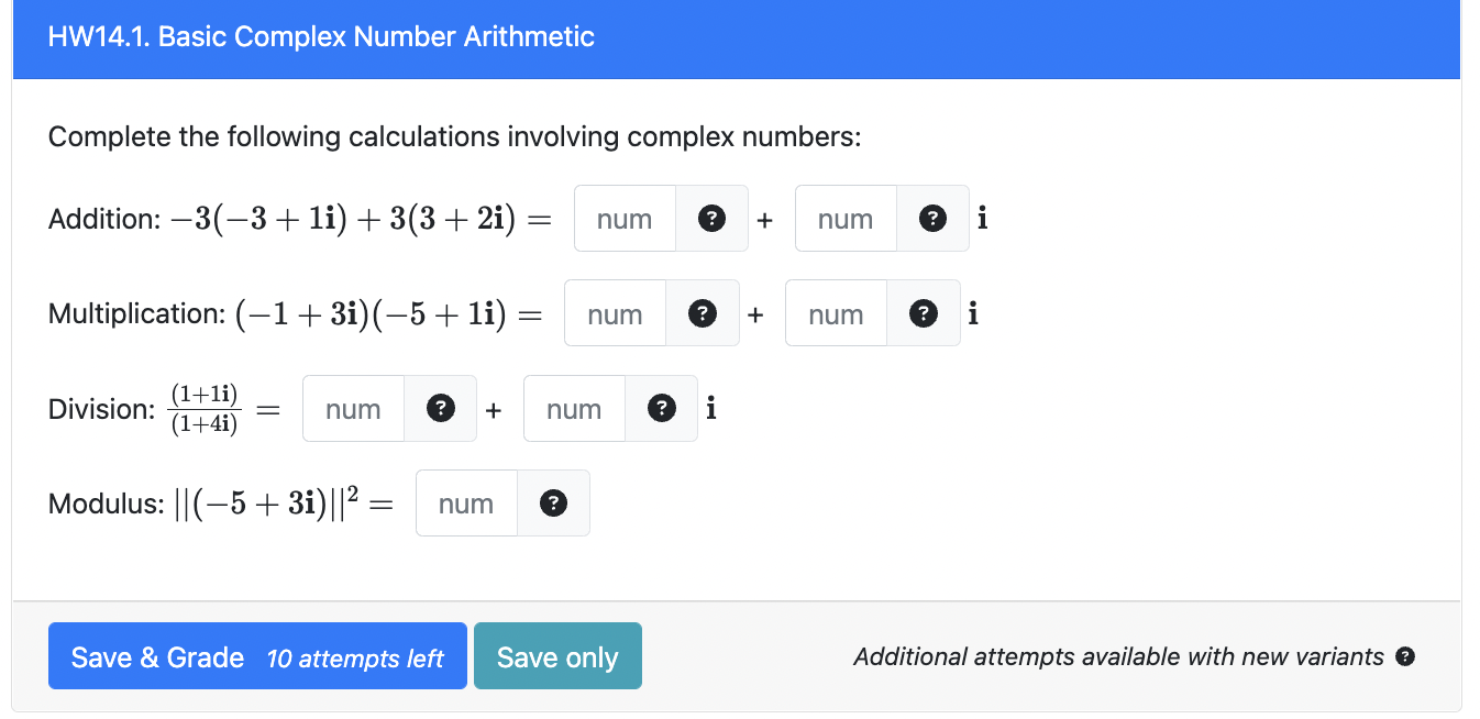 Solved Complete the following calculations involving complex | Chegg.com
