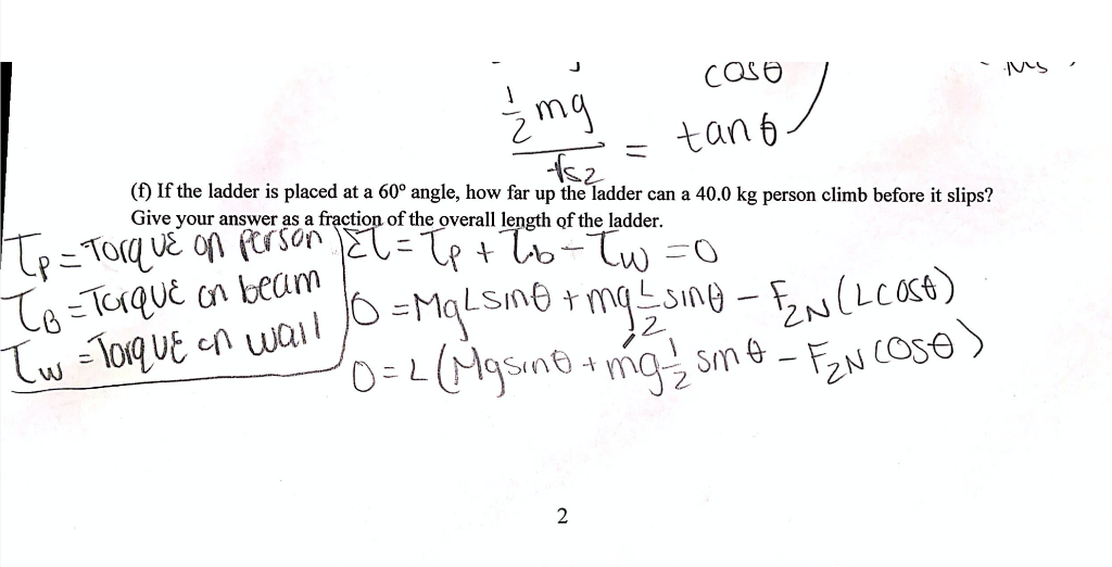 I need help trying to figure this physics ladder | Chegg.com
