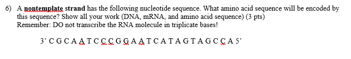 Solved 5) A nontemplate strand has the following nucleotide | Chegg.com