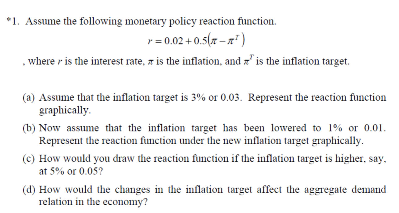 Solved *1. ﻿Assume the following monetary policy reaction | Chegg.com