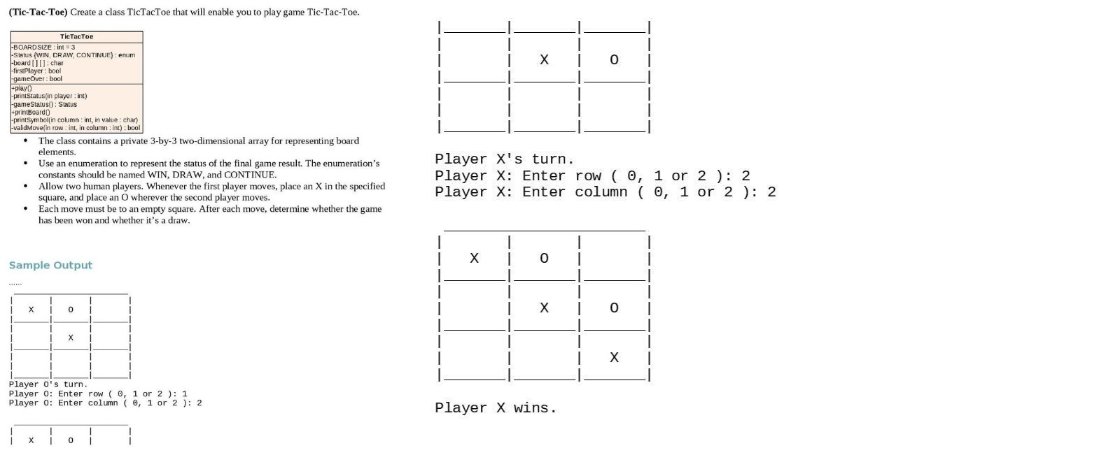 Solved Write A Java Program That Create A Class Tictactoe