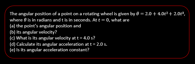 Solved = The angular position of a point on a rotating wheel | Chegg.com