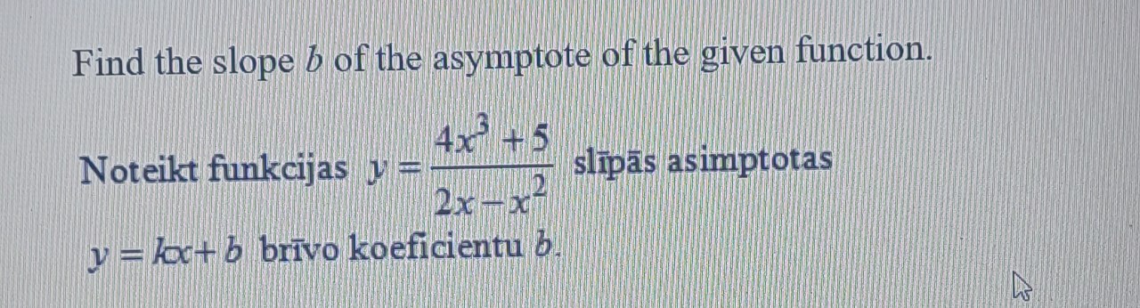 Solved Find the slope b ﻿of the asymptote of the given | Chegg.com