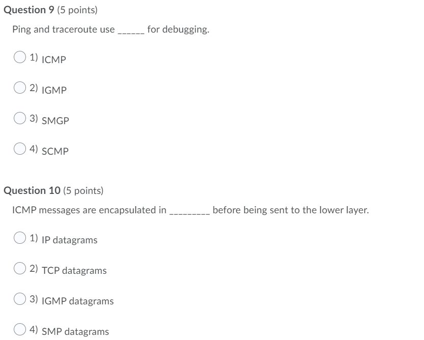 Solved Question 9 (5 points) Ping and traceroute use for | Chegg.com