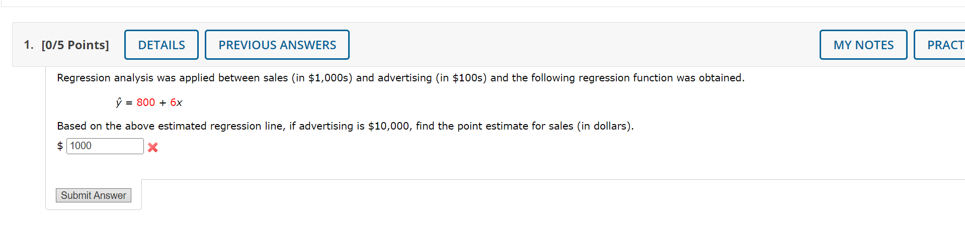 Solved Regression analysis was applied between sales (in | Chegg.com