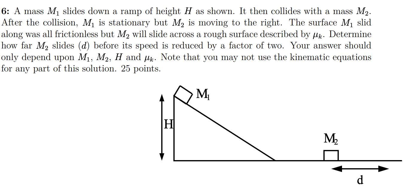 Solved A mass M1 slides down a ramp of height H as shown. It | Chegg.com