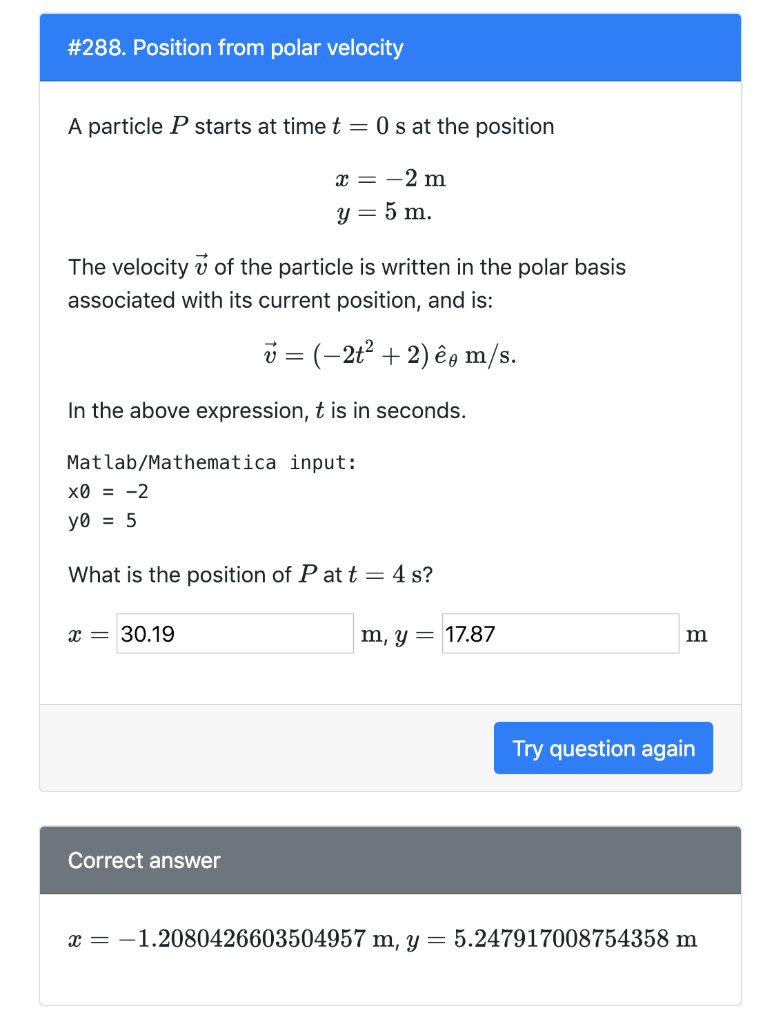 Solved #288. Position from polar velocity A particle P | Chegg.com