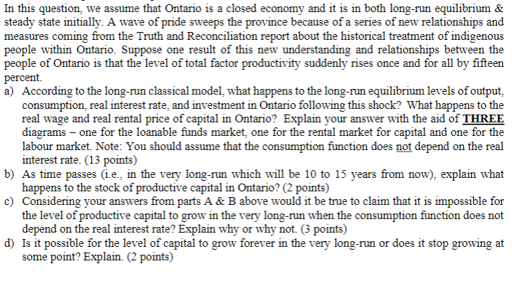 In this question, we assume that Ontario is a closed | Chegg.com