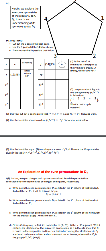 Solved INSTRUCTIONS: - Cut out the 5-gon on th - Use the | Chegg.com