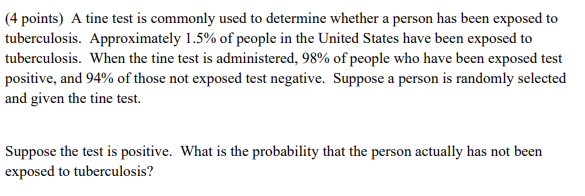 Solved (4 points) A tine test is commonly used to determine | Chegg.com