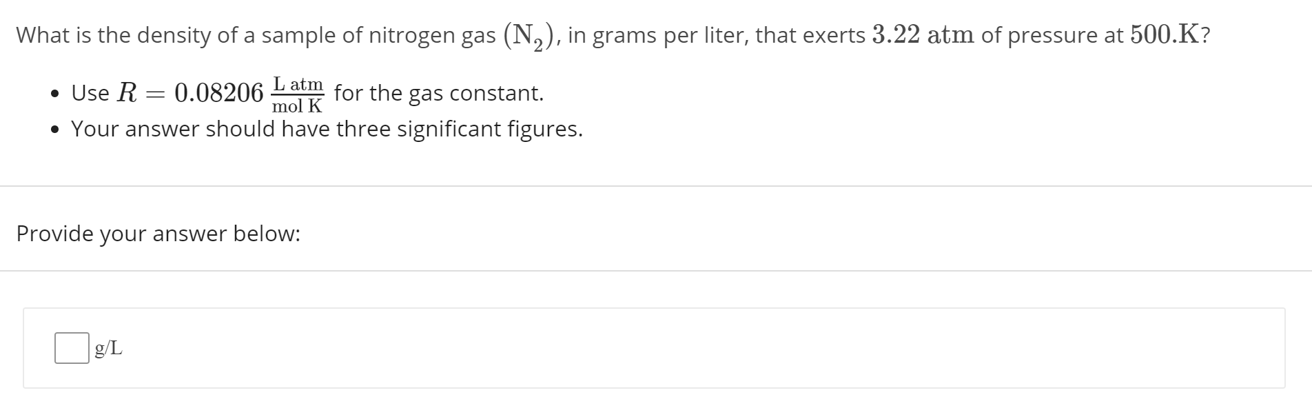 Solved What is the density of a sample of nitrogen gas (N2), | Chegg.com