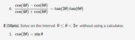 Solved 6. cos(40) - cos(80) cos(40) + cos(80) tan(20) | Chegg.com