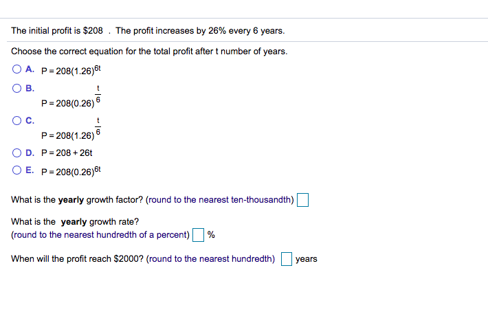 Solved The initial profit is $208 . The profit increases by | Chegg.com
