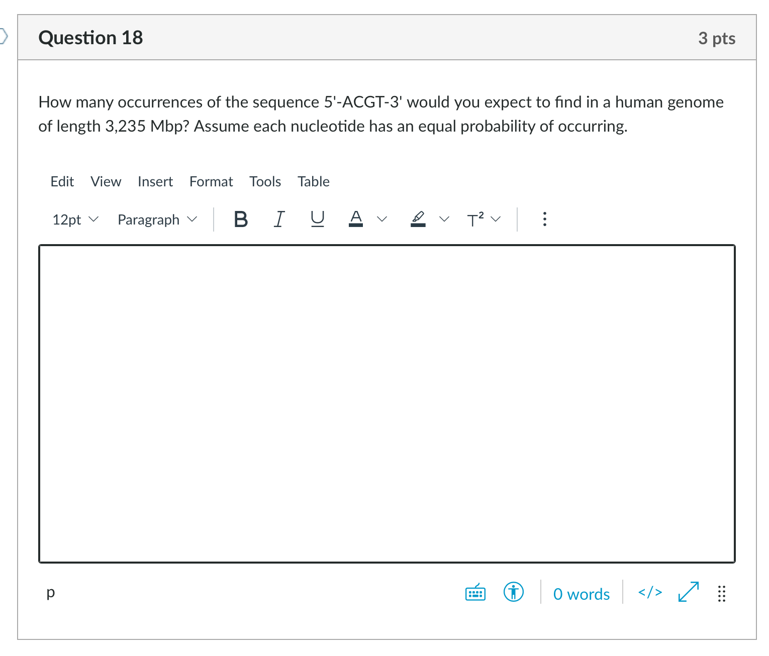 Solved How many occurrences of the sequence 5'-ACGT-3' would | Chegg.com