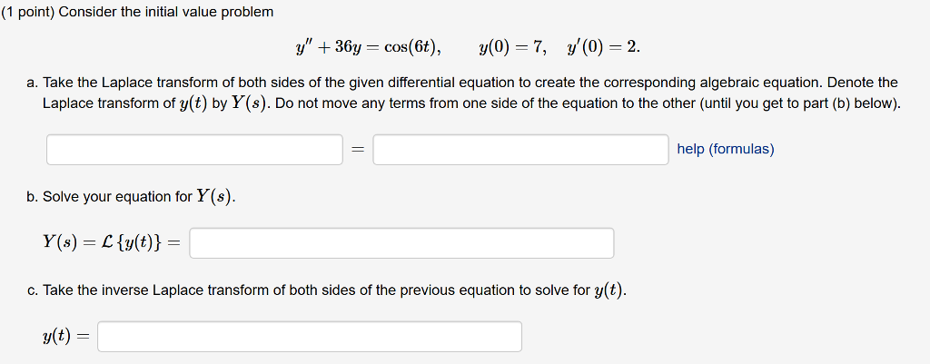 Solved (1 point) Consider the initial value problem " +36y | Chegg.com