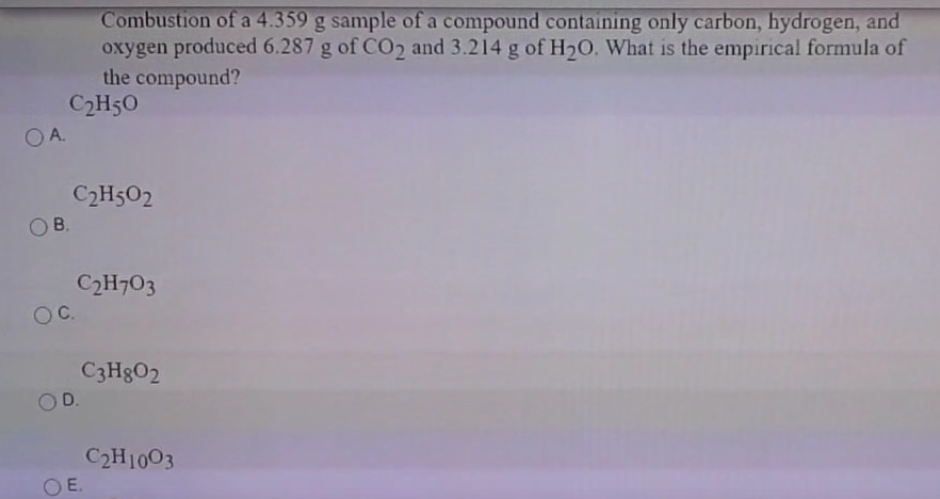 Solved Combustion of a 4.359 g sample of a compound | Chegg.com