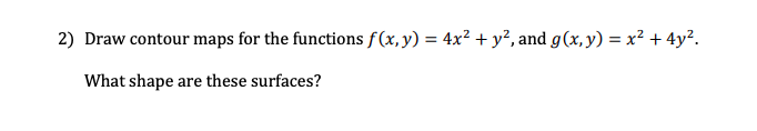 Solved 2) Draw contour maps for the functions f(x,y) = 4x2 + | Chegg.com