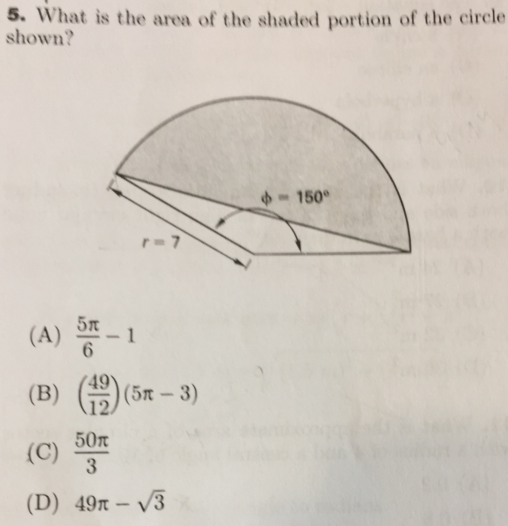 Solved 5. What is the area of the shaded portion of the | Chegg.com