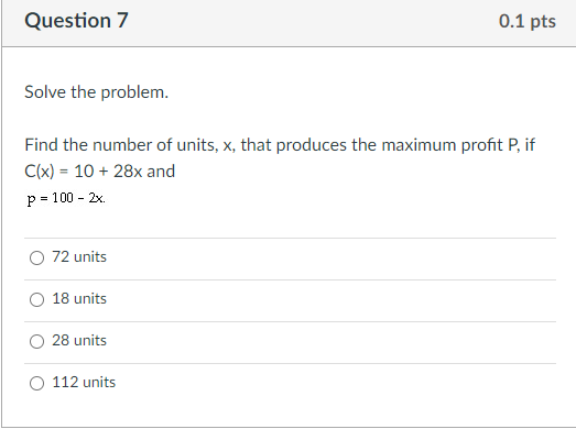 Solved Solve the problem. Find the number of units, x, that | Chegg.com
