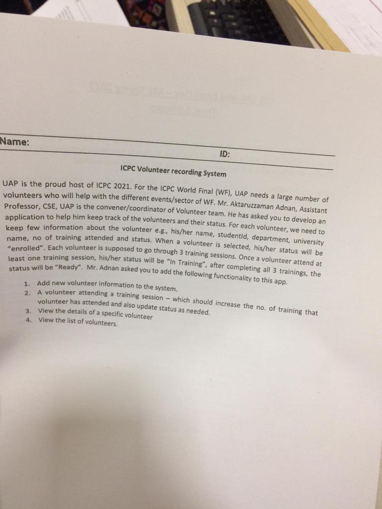 Solved ICPC Volunteer recording System UAP is the proud host | Chegg.com