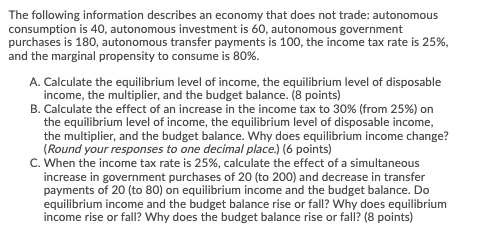 Solved The following information describes an economy that | Chegg.com