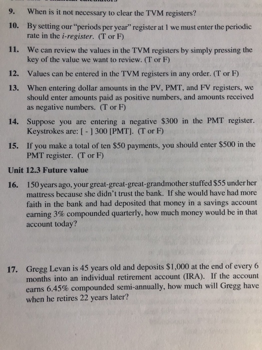 Solved 9. When is it not necessary to clear the TVM | Chegg.com