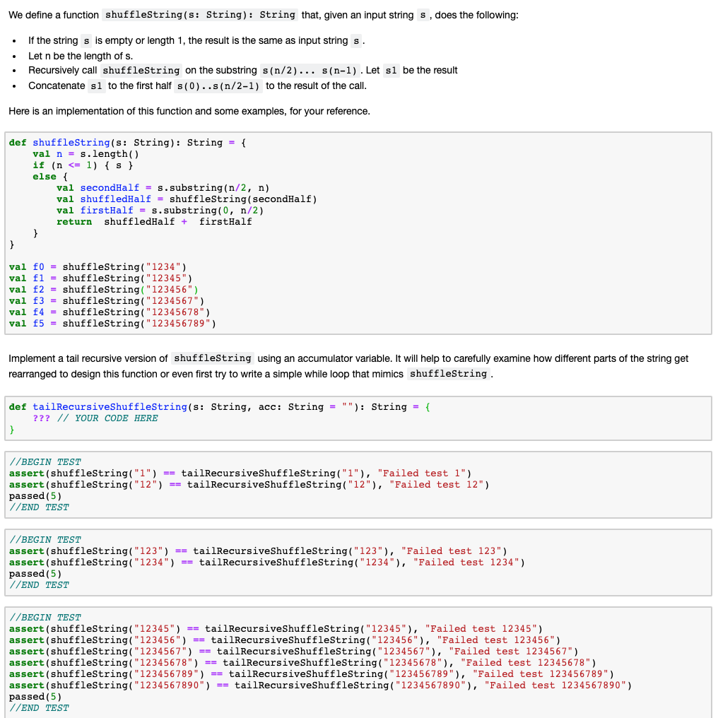 Solved We define a function shuffleString(s: String): String | Chegg.com