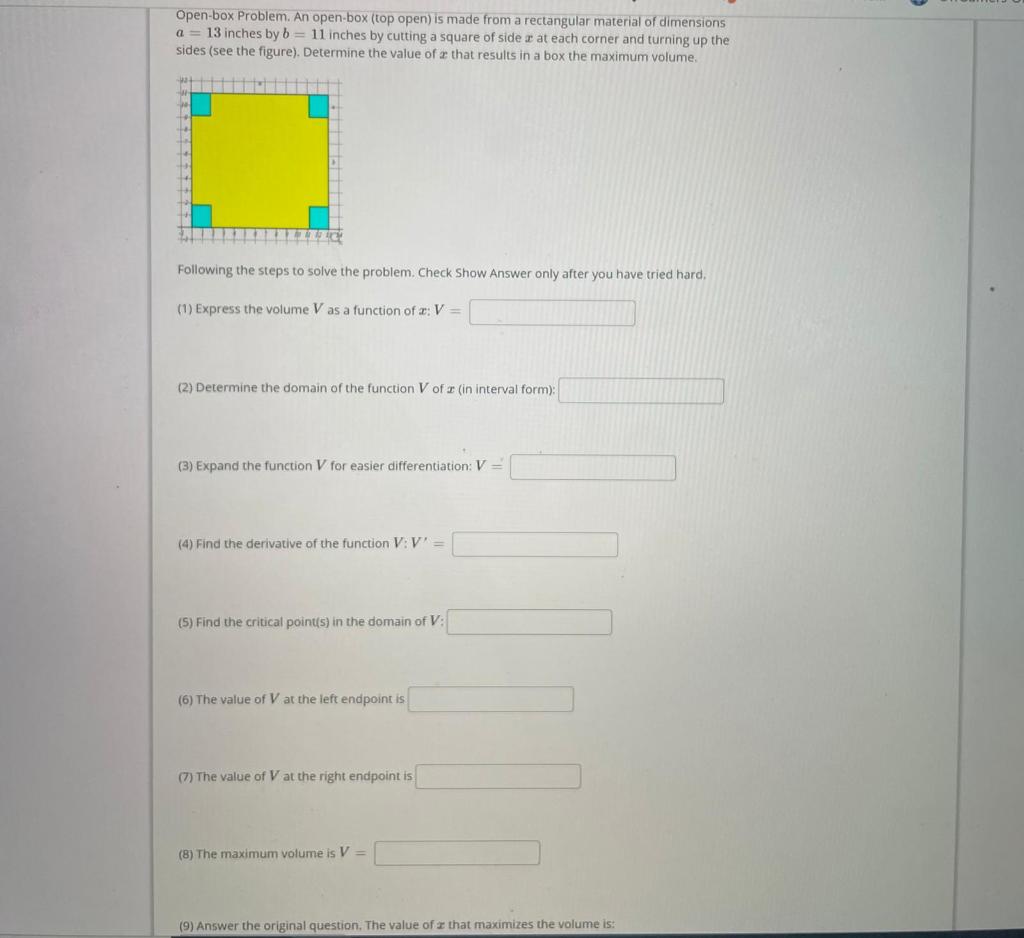 Solved Open-box Problem. An open-box (top open) is made from | Chegg.com