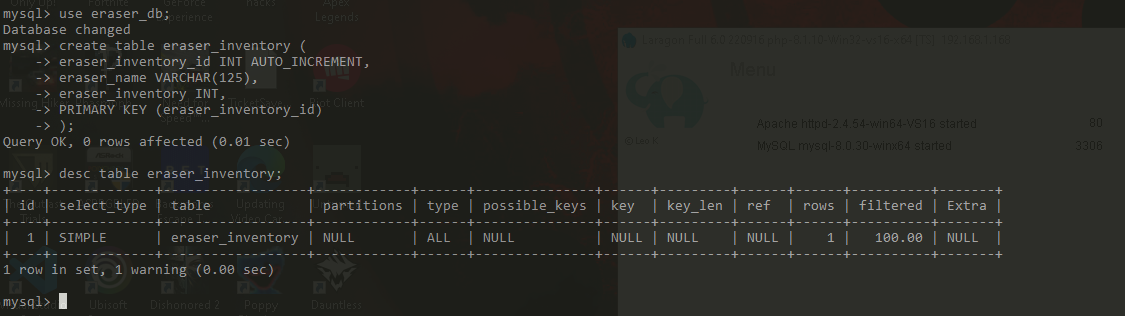 Solved mysql> use eraser_db; Database changed mysql> create | Chegg.com