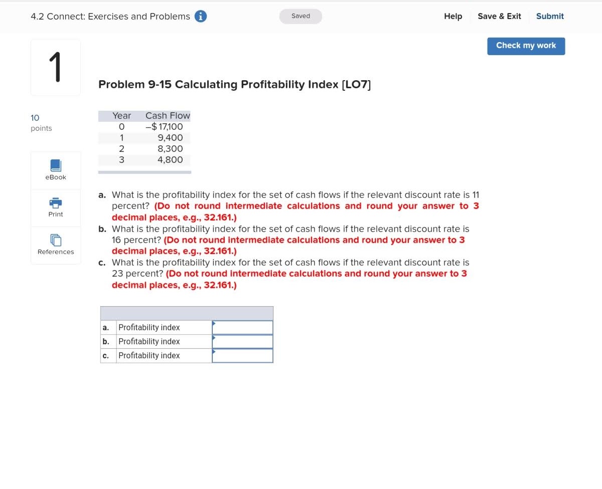 Solved Problem 9-15 ﻿Calculating Profitability Index | Chegg.com