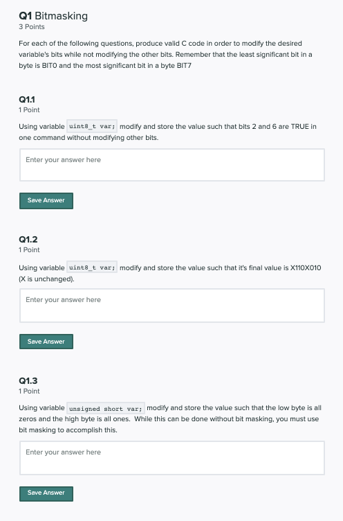 Solved Q1 Bitmasking 3 Points For each of the following | Chegg.com