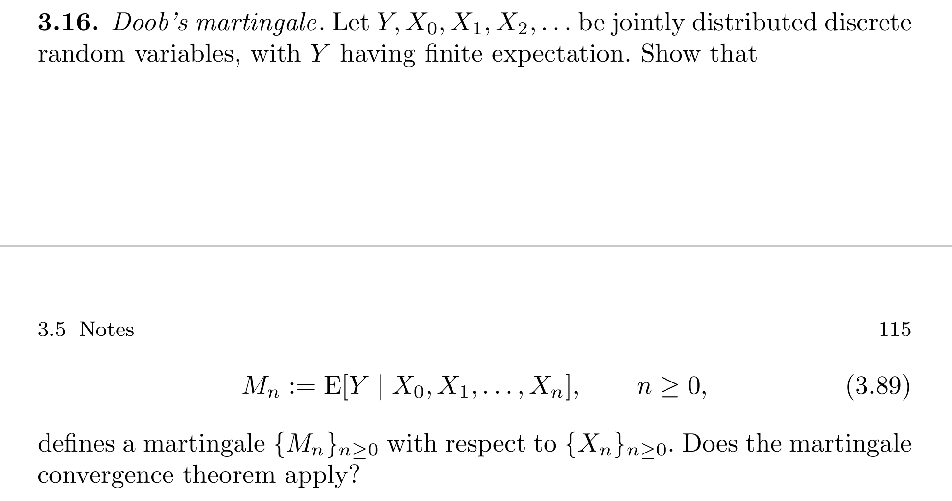 Solved 3.16. Doob's martingale. Let Y, X., X1, X2, ... be | Chegg.com