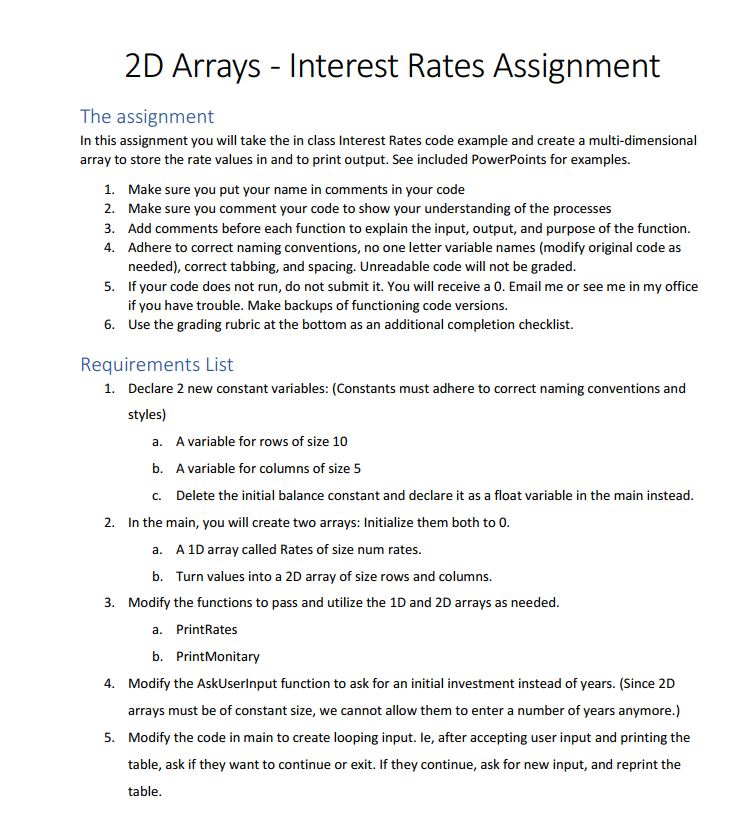 ZD Arrays - Interest Rates Assignment The assignment | Chegg.com