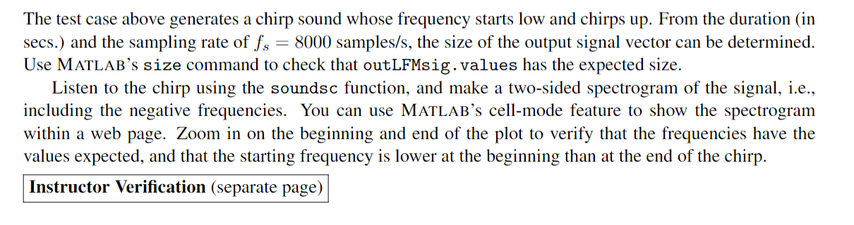3.4 Function for a Chirp Use the code provided in the | Chegg.com