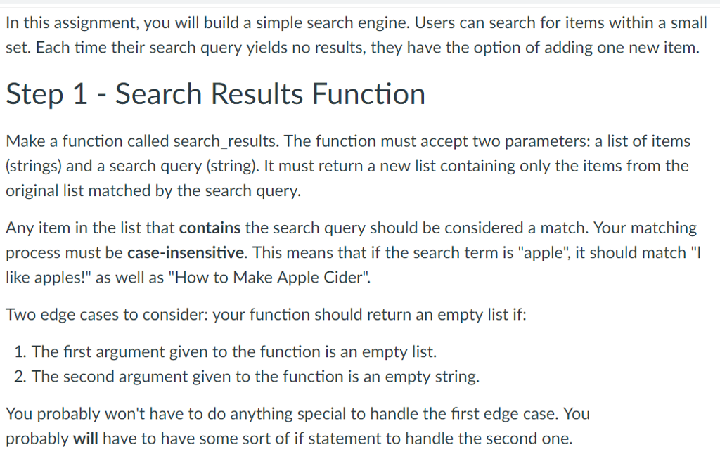 Solved In this assignment, you will build a simple search | Chegg.com