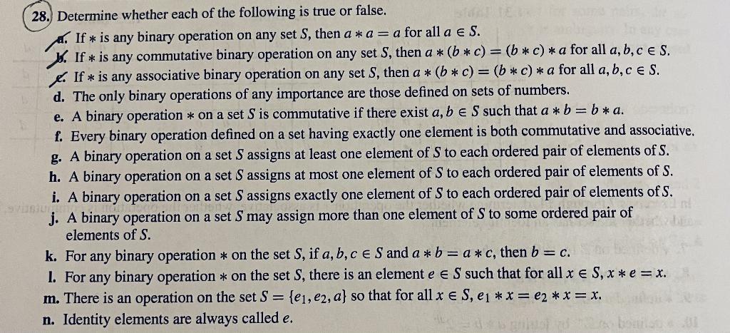 Solved 28. Determine whether each of the following is true | Chegg.com