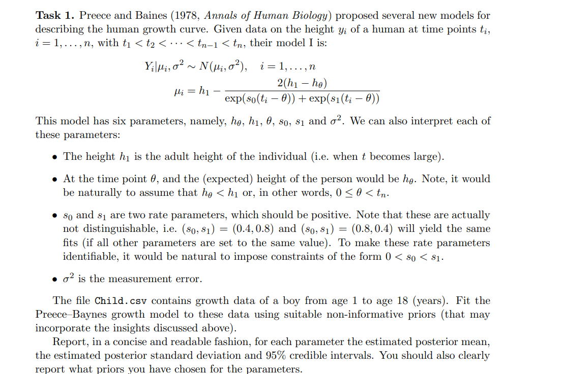 Task 1. Preece and Baines (1978, Annals of Human | Chegg.com
