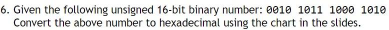 Solved 6 Given The Following Unsigned 16 Bit Binary Number 
