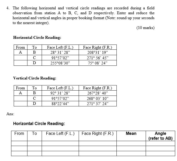 Solved The following horizontal and vertical circle readings | Chegg.com