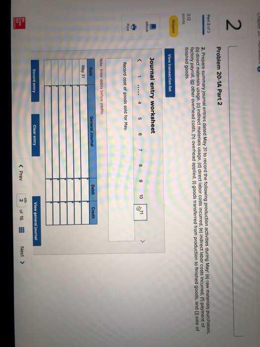 Solved Problem 20-1A Part 1 Part 1 of 2 1. Compute the cost | Chegg.com