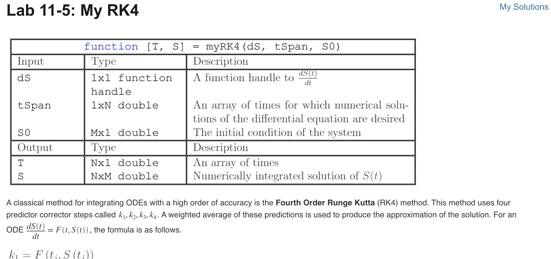 Solved Lab 11-5: My RK4 My Solutions A classical method for | Chegg.com