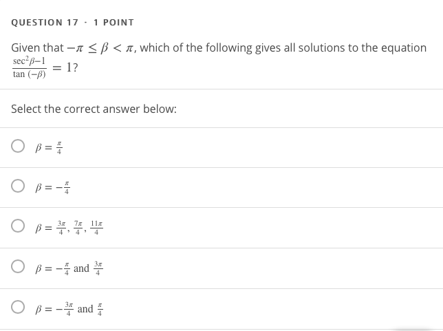 Solved QUESTION 17. 1 POINT Given that -1 | Chegg.com