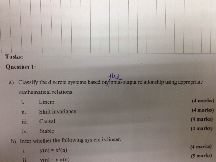 Solved Tasks Question 1 A Classify The Discrete Systems 